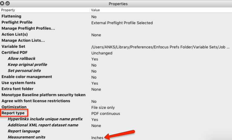 My preflight report for Page Boxes is in millimeters I would like them ...